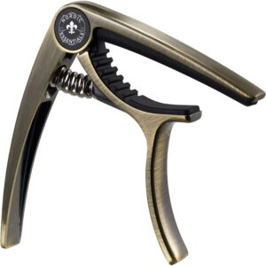 guitar capo deluxe for guitars, ukulele, banjo, mandolin, bass -made of premium quality zinc alloy for 6 & 12 string instruments- luxury accessories nordic essentials&trade (bronze)