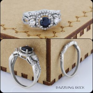 Dazzlingrock Collection Round Blue Sapphire & White Diamond 3 Stone Halo Wedding Ring Set for Women in 14K White Gold Size 6