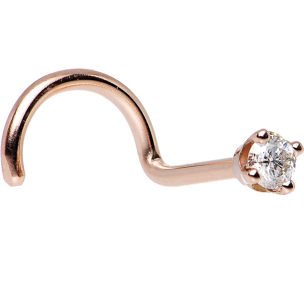 Body Candy Solid 14k Rose Gold 2mm Cubic Zirconia Right Nose Stud Screw 20 Gauge 1/4"