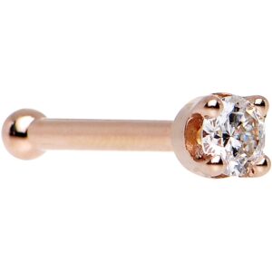 solid 14k rose gold 2mm cubic zirconia nose stud bone 20 gauge 1/4"