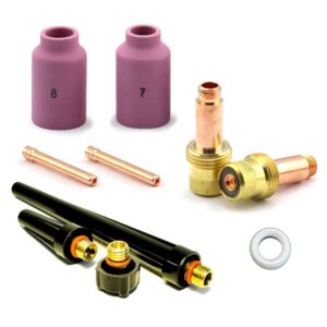 weldingcity tig welding torch accessory kit for gas lens setup 3/32" collet-gas lens-ceramic cup-gasket-back cap in torch 17, 18 and 26 miller lincoln hobart esab weldcraft (t14)