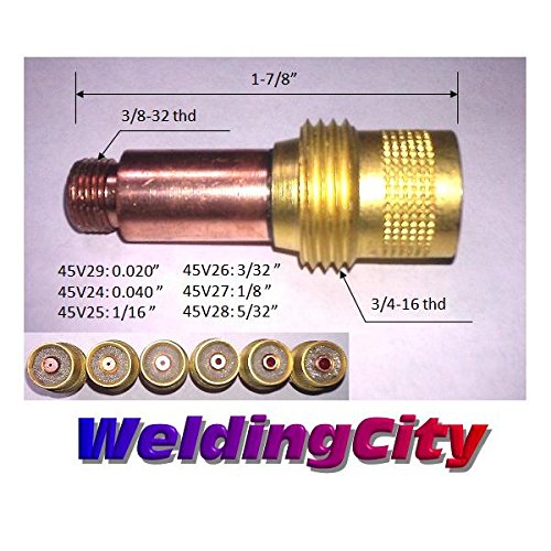 WeldingCity TIG Welding Torch Accessory Kit for Gas Lens Setup 3/32" Collet-Gas Lens-Ceramic Cup-Gasket-Back Cap in Torch 17, 18 and 26 Miller Lincoln Hobart ESAB Weldcraft (T14)