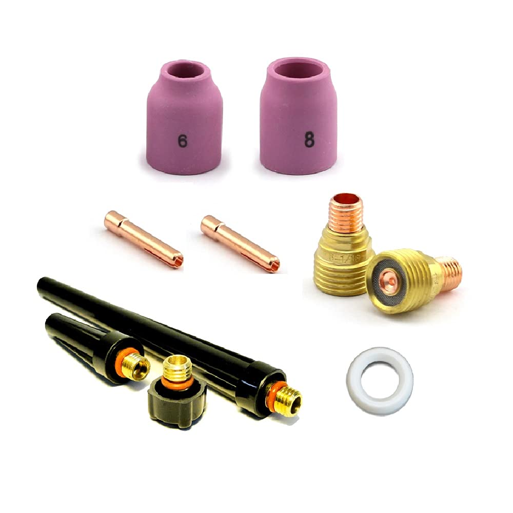 WeldingCity Accessory Kit (3/32") Collet-Gas Lens-Ceramic Cup-Gasket-Back Cap for TIG Welding Torch 9, 20 and 25 Series Lincoln Miller Hobart ESAB Weldcraft CK AHP (T40)