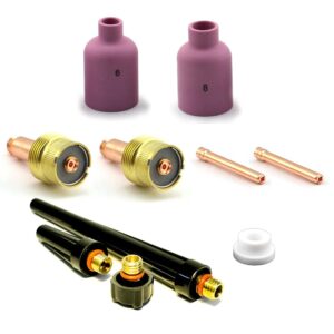 weldingcity tig welding torch accessory kit (3/32") collet-large gas lens-ceramic cup-gasket-back cap for torch 17, 18 and 26 weldcraft miller lincoln hobart esab ahp (t18)