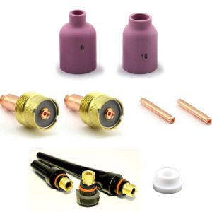 WeldingCity TIG Welding Torch Accessory Kit (1/8") Collet-Large Gas Lens-Ceramic Cup-Gasket-Back Cap for Torch 9, 20 and 25 Series Lincoln Miller Hobart ESAB Weldcraft CK AHP (T45)