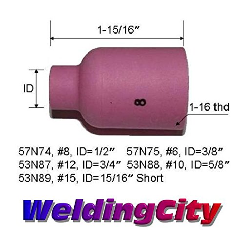 WeldingCity TIG Welding Torch Accessory Kit (1/8") Collet-Large Gas Lens-Ceramic Cup-Gasket-Back Cap for Torch 9, 20 and 25 Series Lincoln Miller Hobart ESAB Weldcraft CK AHP (T45)