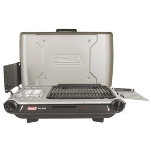 Coleman Tabletop 2-in-1 Grill & Stove with 2 Adjustable Burners, Propane Grill/Stove with Push-Button Starter, Wind Guards, Grease Tray, & 20,000 BTUs of Power for Camping, Tailgating, & More