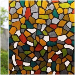 cottoncolors stained glass window privacy film decorative static covering window decal opaque vinyl anti uv energy saving for home church（35.4inx78.7in）