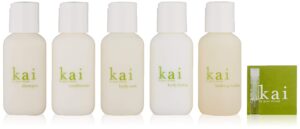 kai bath and shower travel set, tsa approved, vegan, cruelty free, made in the usa