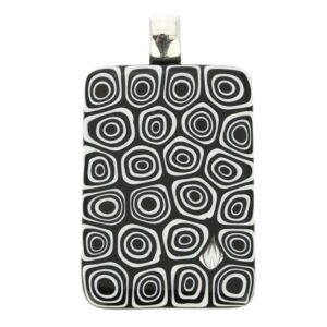 glassofvenice murano glass millefiori pendant rectangular - black and white