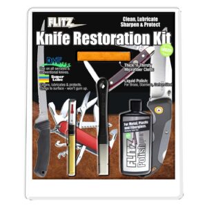 flitz all-in-one knife restoration care kit – clean, polish, protect and sharpen your knives, microfiber cloth and knife sharpener included