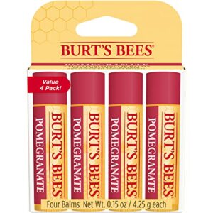 burt's bees lip balm, moisturizing lip care, for all day hydration, 100% natural, pomegranate with beeswax & fruit extracts (4 pack)