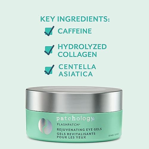 Patchology Rejuvenating Under Eye Gels - Hydrating Eye Mask w/Caffeine, Hydrolyzed Collagen & Centella Asiatica- Under Eye Patches For Dark Circles - Minimize Puffiness & Wrinkle Reducer - 30 ​Pairs