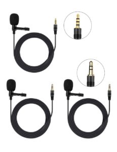 huacam lavalier lapel microphone, portable collar clip mic compatible with iphone android smartphone amplifier podcast pc/laptop, hands free mic recording mic for youtube,interview,video (3 packs)