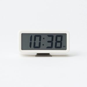 muji digital clock with alarm, small, white