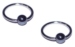 2x pieces 14 16 gauge 14g 16g 316l stainless steel circular hematite captive bead ring body piercing cbr septum nipple tragus ring cartilage earring inch set of 2 (14g-1/2" diameter-4mm bead)