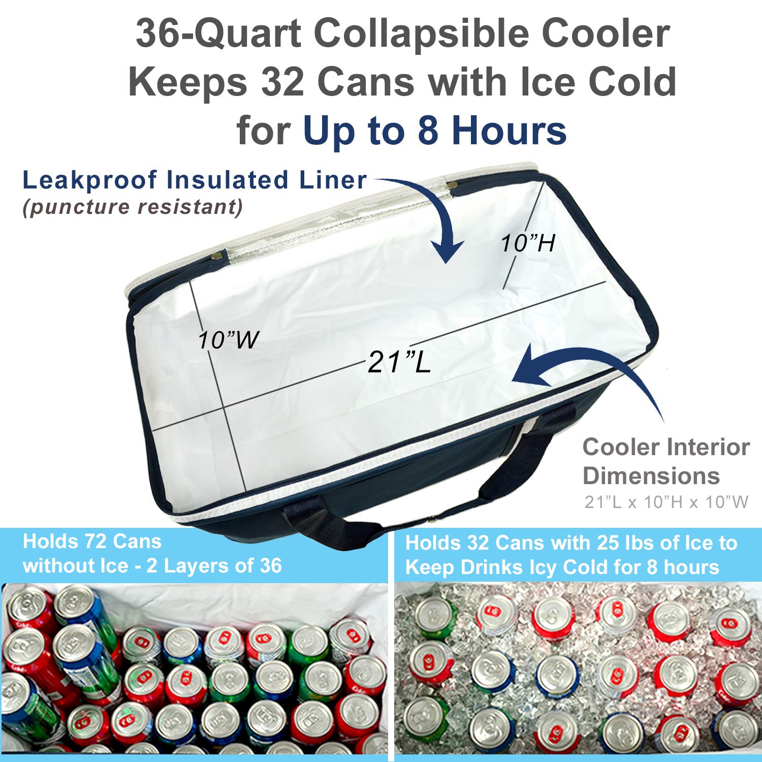 Picnic at Ascot 64 Can Capacity Semi Rigid Collapsible Leakproof Cooler- Designed & Quality Approved in the USA