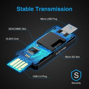 Vanja SD Card Reader, Micro SD to USB OTG Adapter Micro USB Portable Memory Card Reader for SD TF SDXC SDHC MMC RS-MMC Micro SD Micro SDXC Micro SDHC Card and UHS-I Cards