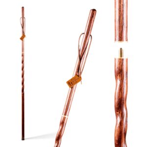 brazos handcrafted wood walking stick, twisted oak, traveler style, for men & women, made in the usa, brown, 55"