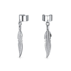 western jewelry native american feather leaf dangling cartilage ear lobe helix earrings warp chain ear cuff earrings for women .925 sterling silver