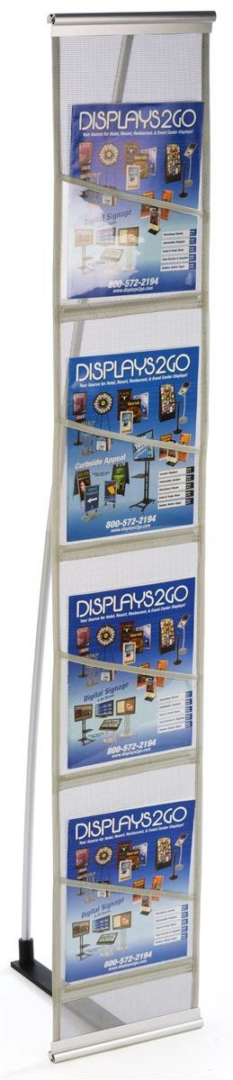 Displays2go Trade Show Magazine Literature Rack, Portable, Floor Standing, Carry Bag (4 Pocket)