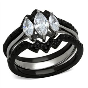 Marimor Jewelry His Hers 4 Piece Black Ion Plated Stainless Steel Wedding Engagement Ring Band Set Women's Size 08 Men's 06mm Size 07