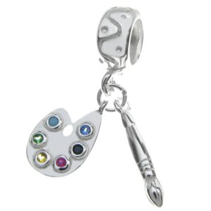 queenberry sterling silver cubic zirconia crystal art palette with brush european dangle bead charm