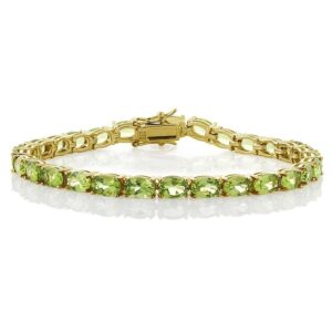 gem stone king green peridot tennis bracelet for women in 925 sterling silver | 12.00 cttw | gemstone birthstone | oval 6x4mm | length - 7 inch