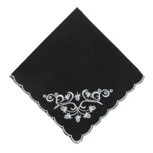 ctm® women's cotton black and white floral scroll handkerchief, black