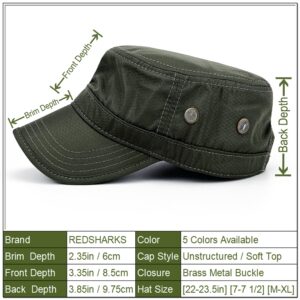 REDSHARKS womens Hidden Pocket Cadet Army Quick Dry Military Style Flat Top Baseball Dad Sun Cap, Green, X-Large