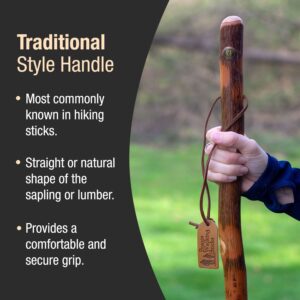 Brazos Rustic Wood Walking Stick, Hickory, Traditional Style Handle, for Men & Women, Made in the USA, 58"