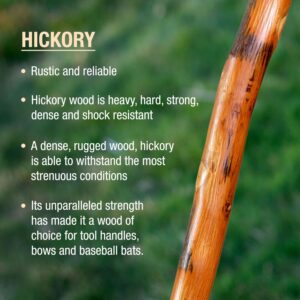 Brazos Rustic Wood Walking Stick, Hickory, Traditional Style Handle, for Men & Women, Made in the USA, 58"