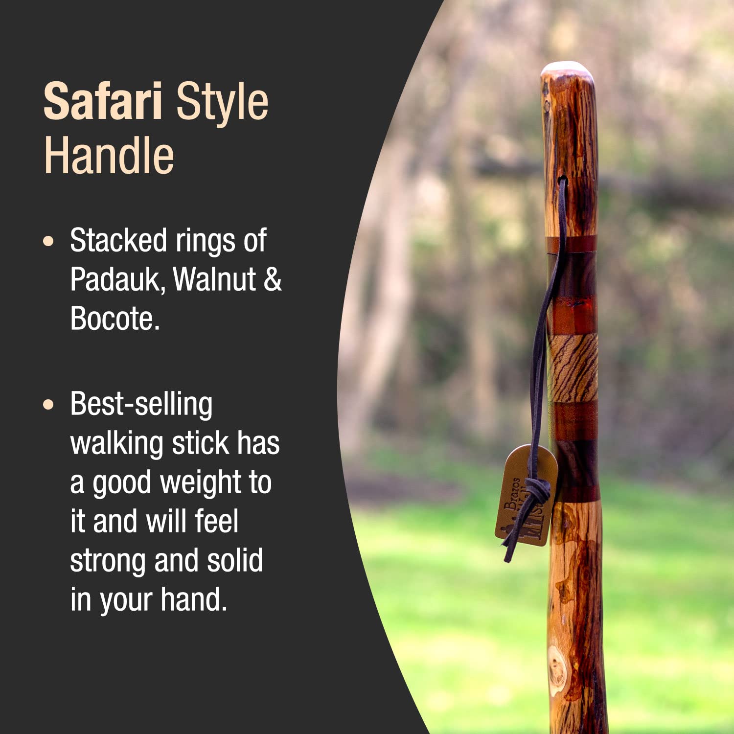 Brazos Handcrafted Wood Walking Stick, Hickory, Traditional Safari Style Handle, for Men & Women, Made in the USA, 55"