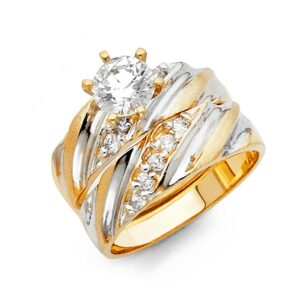 14k two tone gold engagement ring and wedding band 2 piece set - size 6