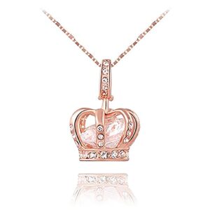 tidoo crown jewelry womens queen and pendant necklace 3 lays rose gold/platinum plated with austrain crystals