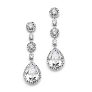 mariell bridal wedding clip-on dangle earring, cz clip non-pierced earring for bride, mother of the bride