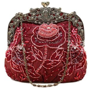 belsen women's vintage beaded sequin flower evening handbags (red wine)