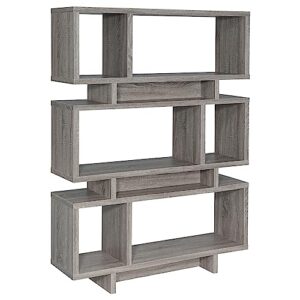 coaster home furnishings reid 3-tier geometric bookcase weathered grey