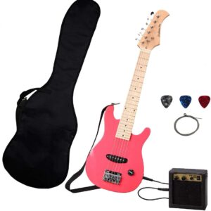 Stedman Kid Series Electric Guitar Pack with 5-Watt Amp, Gig Bag, Strap, Cable, Strings, Picks, and Wrench - Pink