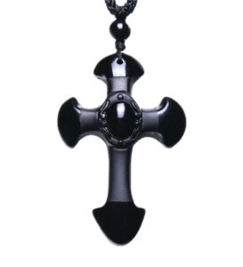 natural obsidian cross pendant