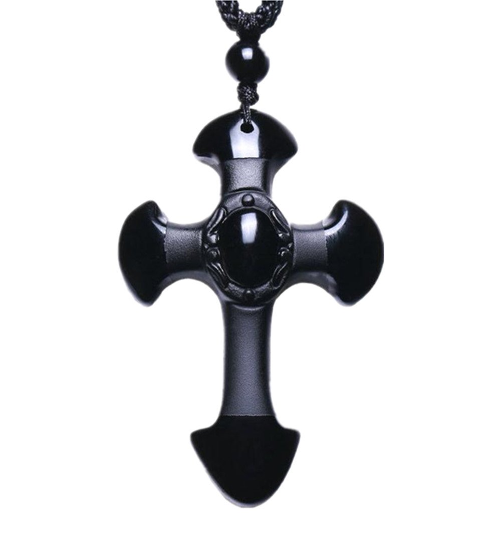 Natural Obsidian Cross Pendant