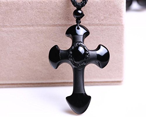 Natural Obsidian Cross Pendant