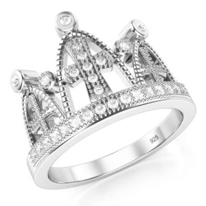 metal factory 925 sterling silver cubic zirconia princess cross crown tiara cz band ring, nickel free sz 11