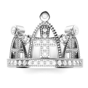 Metal Factory 925 Sterling Silver Cubic Zirconia Princess Cross Crown Tiara CZ Band Ring, Nickel Free Sz 11