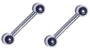 painful pleasures 2x 14 gauge 14g 316l stainless steel straight barbell tongue nipple body piercing ring with large ball pair set of 2 (7/16" long-5mm ball)