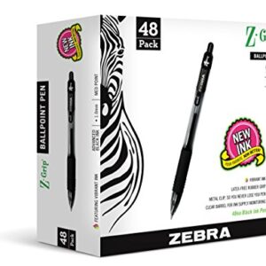 Zebra Pen Z-Grip Retractable Ballpoint Pen, Medium Point, 1.0mm, Black Ink, - 48 Pieces, Model Number: 22148