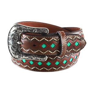 ariat women's blue diamond inlay center belt, brown, small