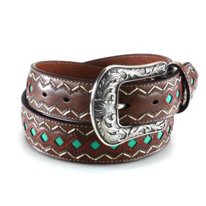 Ariat Women's Blue Diamond Inlay Center Belt, Brown, Extra Large