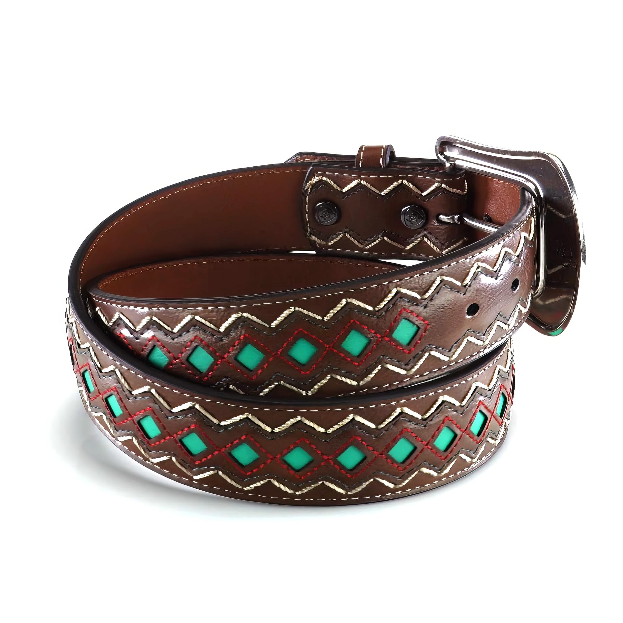 Ariat Women's Blue Diamond Inlay Center Belt, Brown, Extra Large