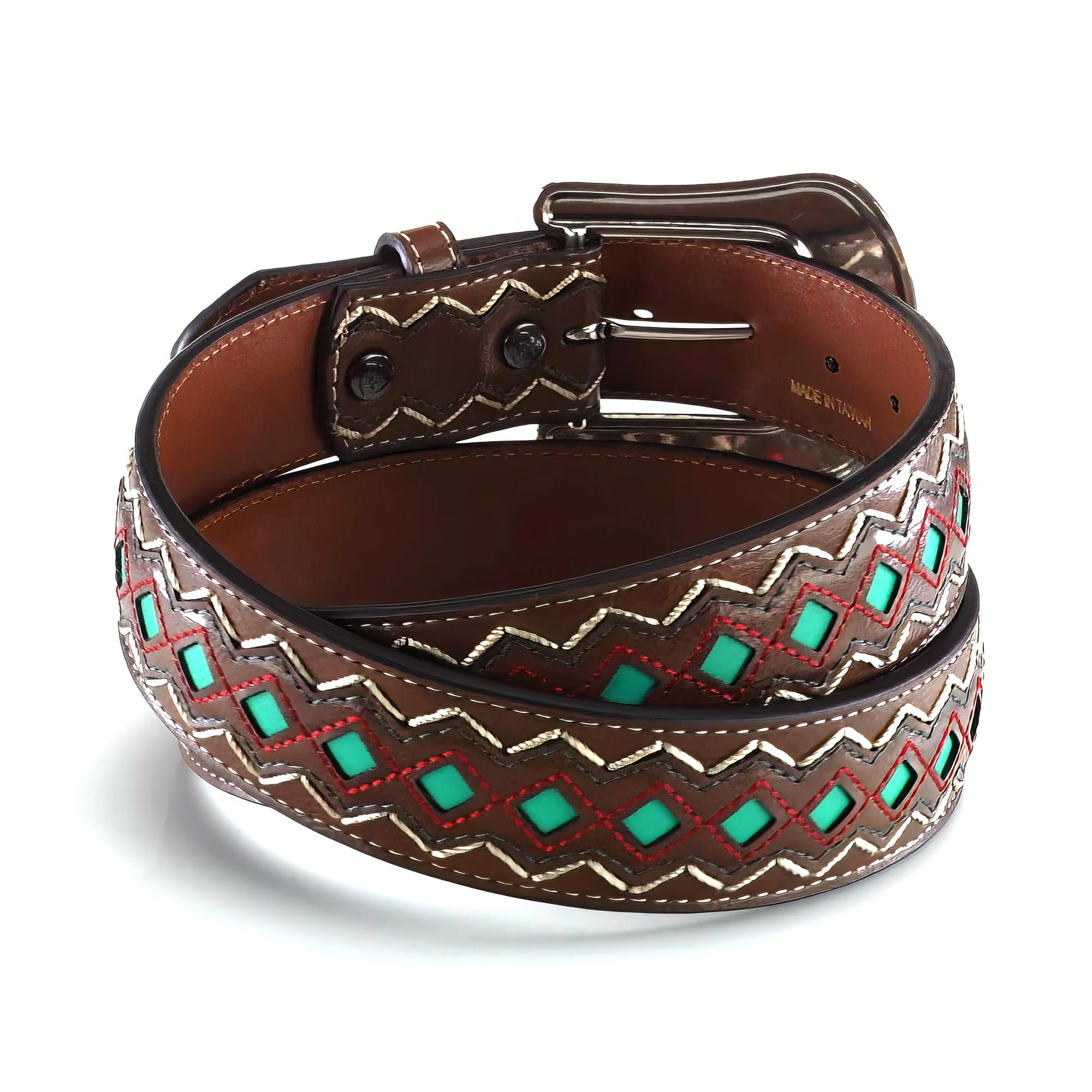 Ariat Women's Blue Diamond Inlay Center Belt, Brown, Extra Large